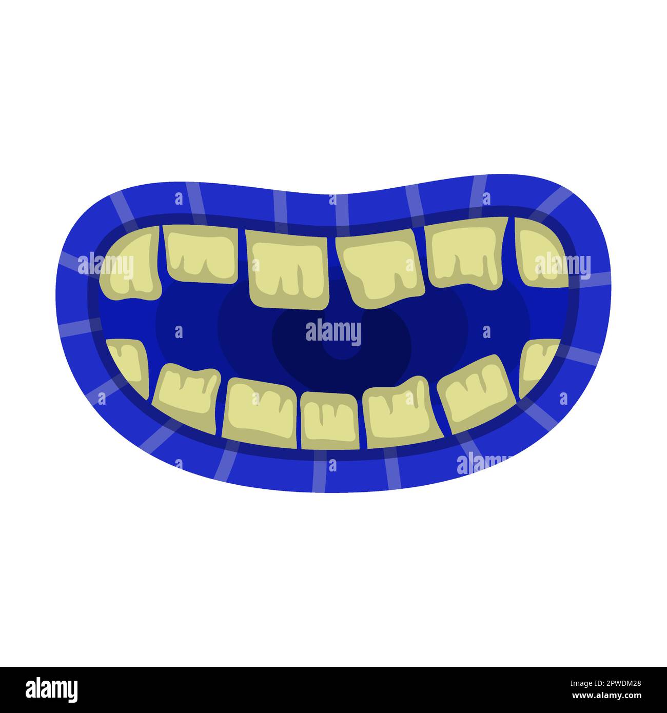 monster mouth with blue lips and rotten teeth, cartoon vector ...
