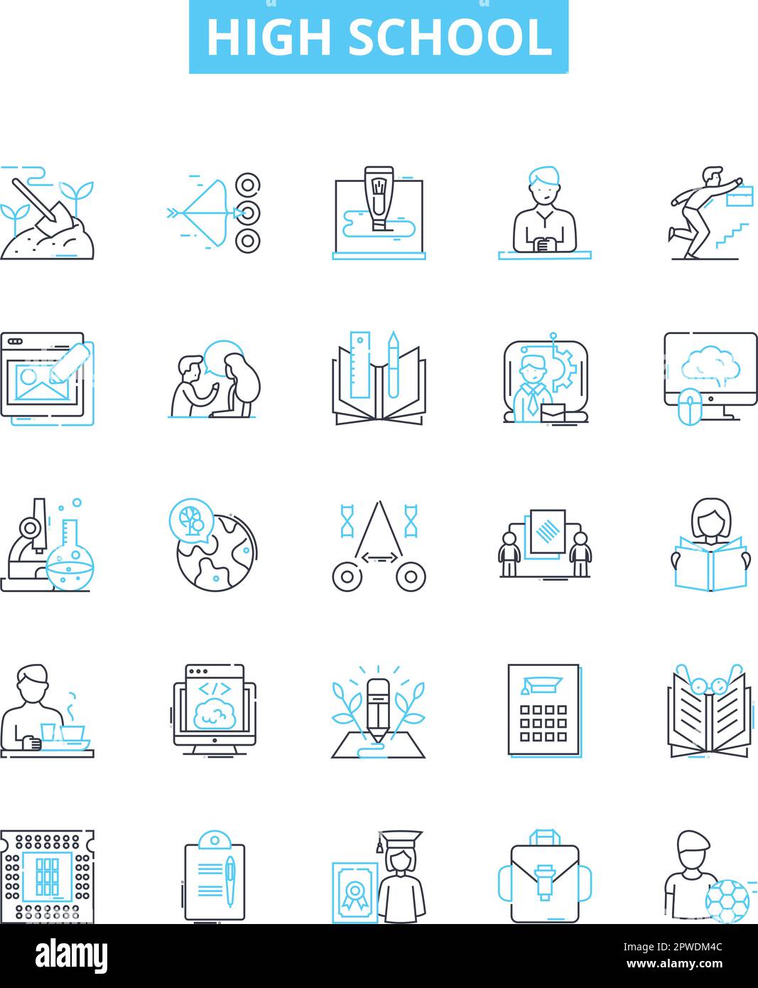 High school vector line icons set. High school, Education, Adolescence ...