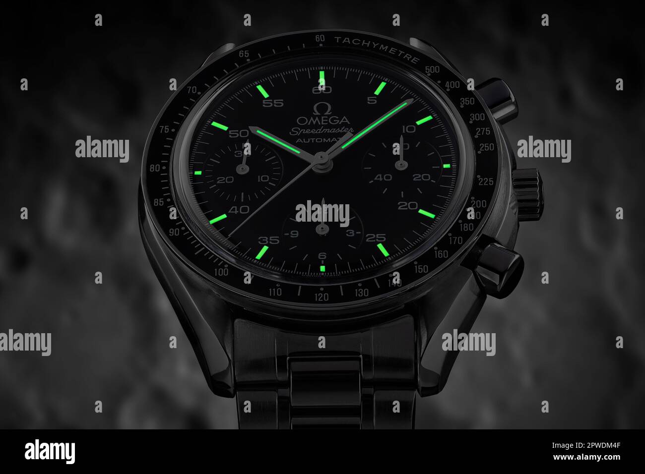 Milan, Italy - April 28, 2023: close up on a vintage Omega Speedmaster ...