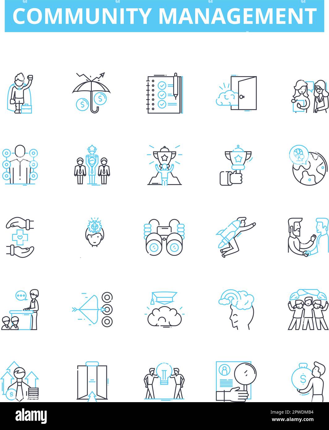 Community management vector line icons set. Community, Management ...
