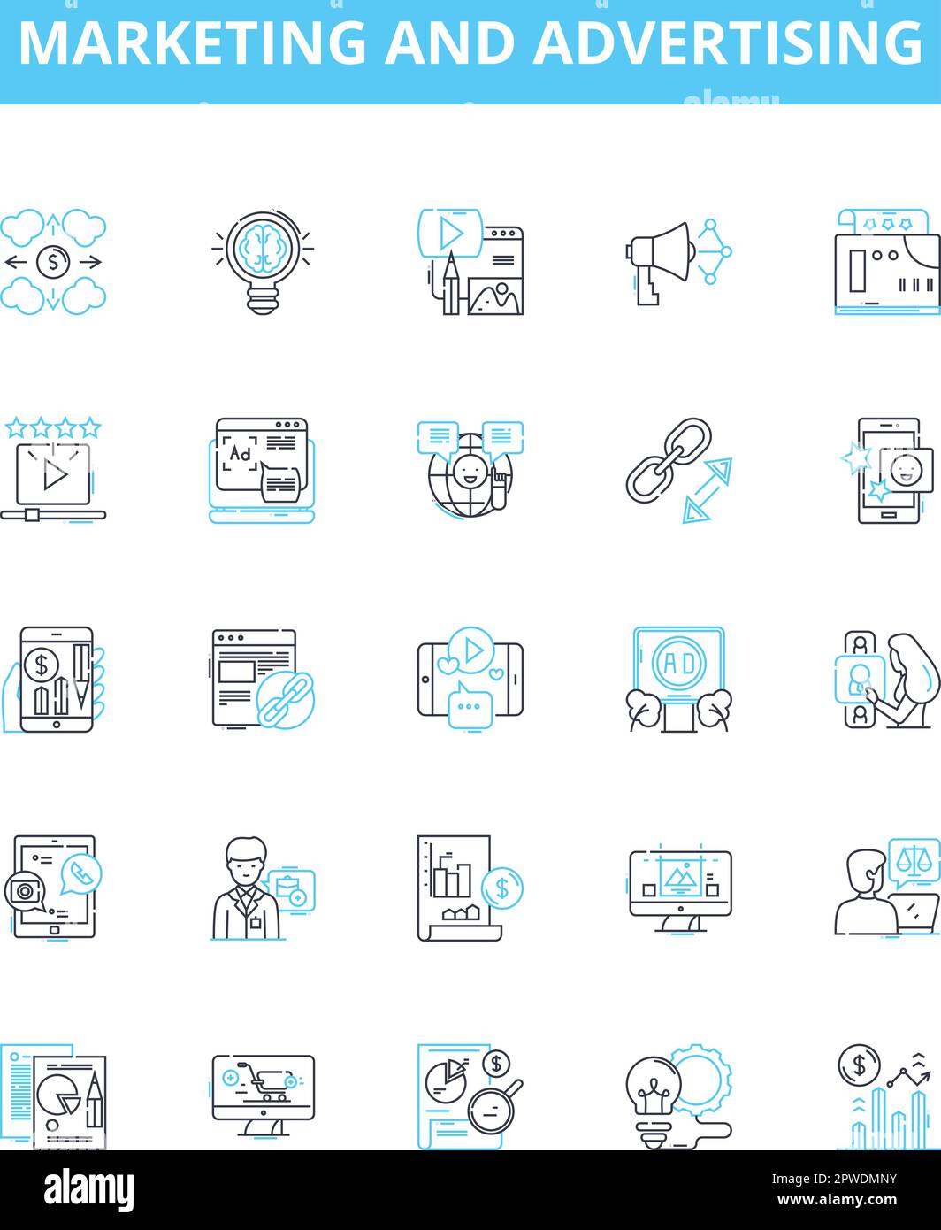 Marketing and advertising vector line icons set. Marketing, Advertising ...