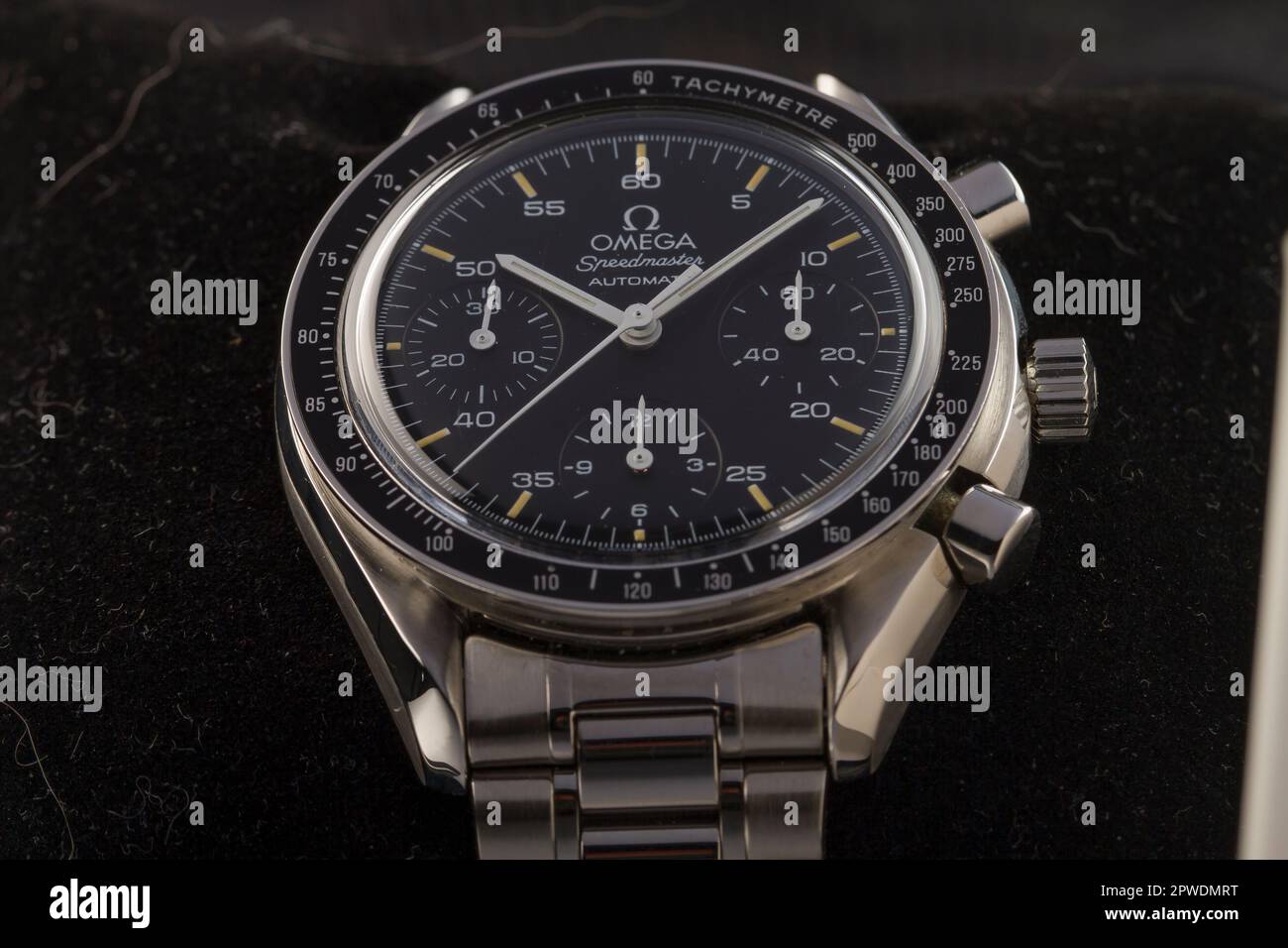 Milan, Italy - April 28, 2023: close up on a vintage Omega Speedmaster ...