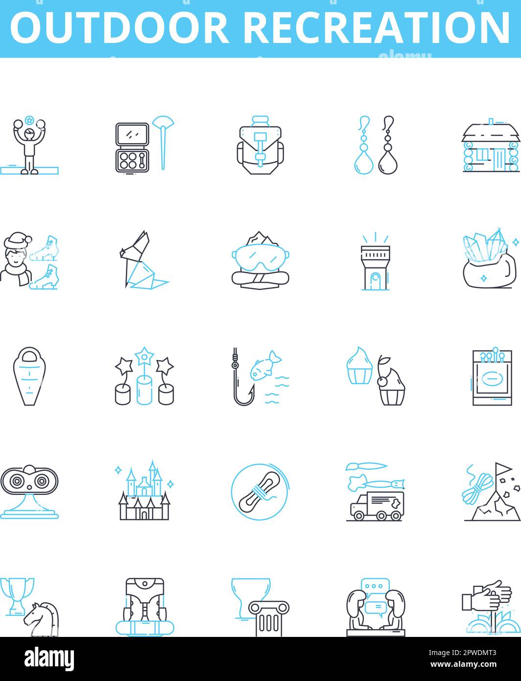 Outdoor recreation vector line icons set. Hiking, Camping, Swimming ...