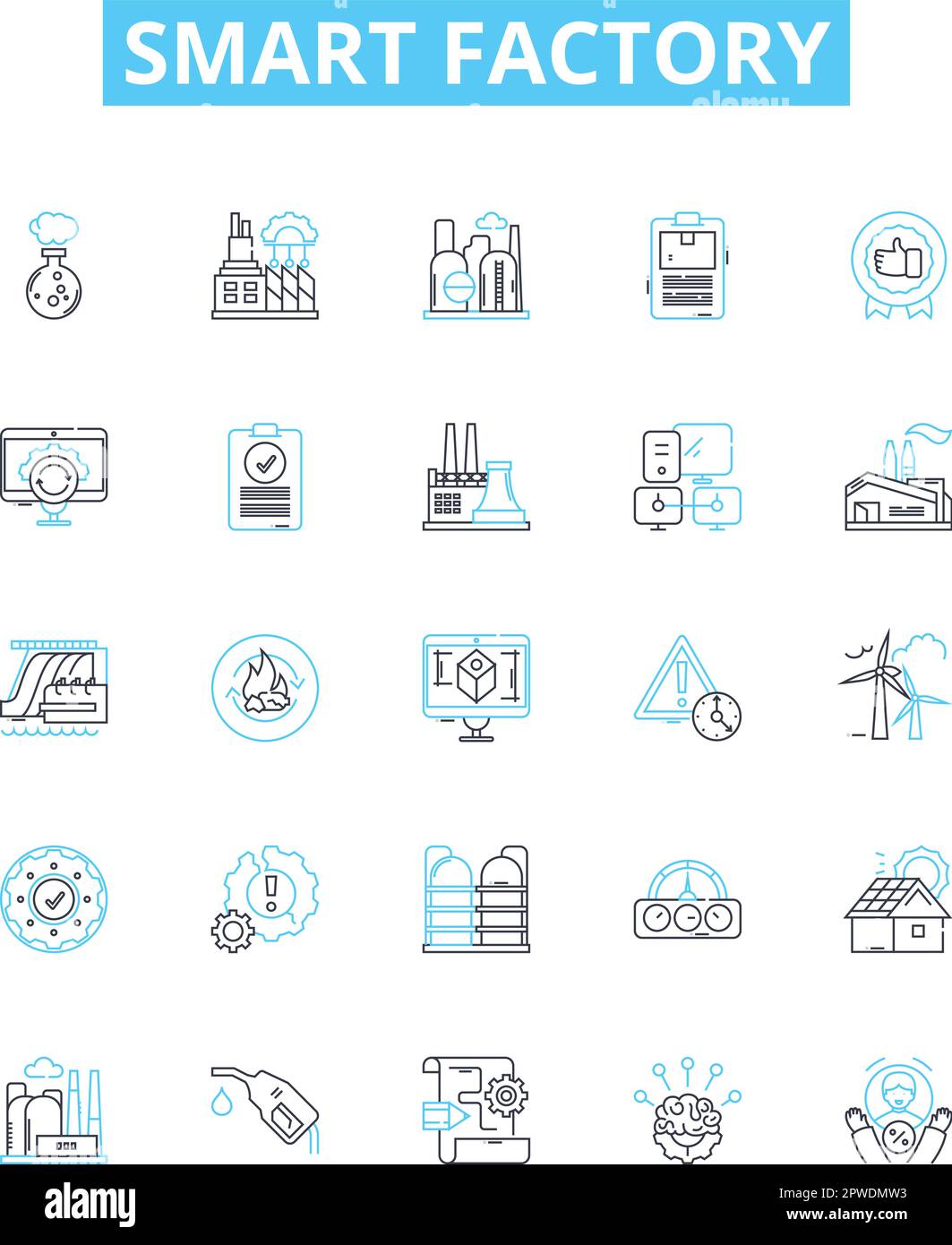 Smart factory vector line icons set. Smart, Factory, Automation, Digital, IoT, Intelligent ...
