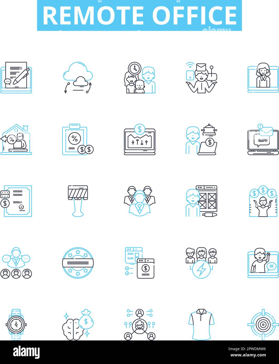 Remote office vector line icons set. Remote, Office, Teleworking ...