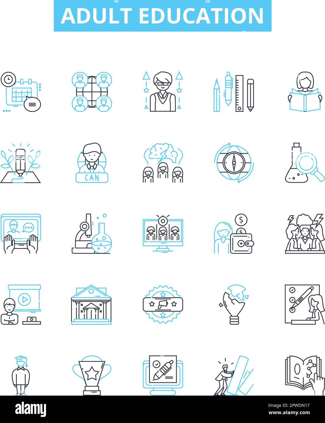 Adult education vector line icons set. Adult, Education, Learning, Instruction, Training ...