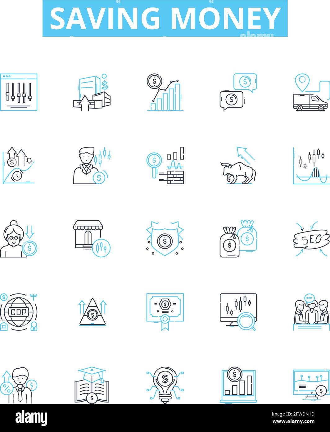 Saving money vector line icons set. Frugal, Budgeting, Investing ...