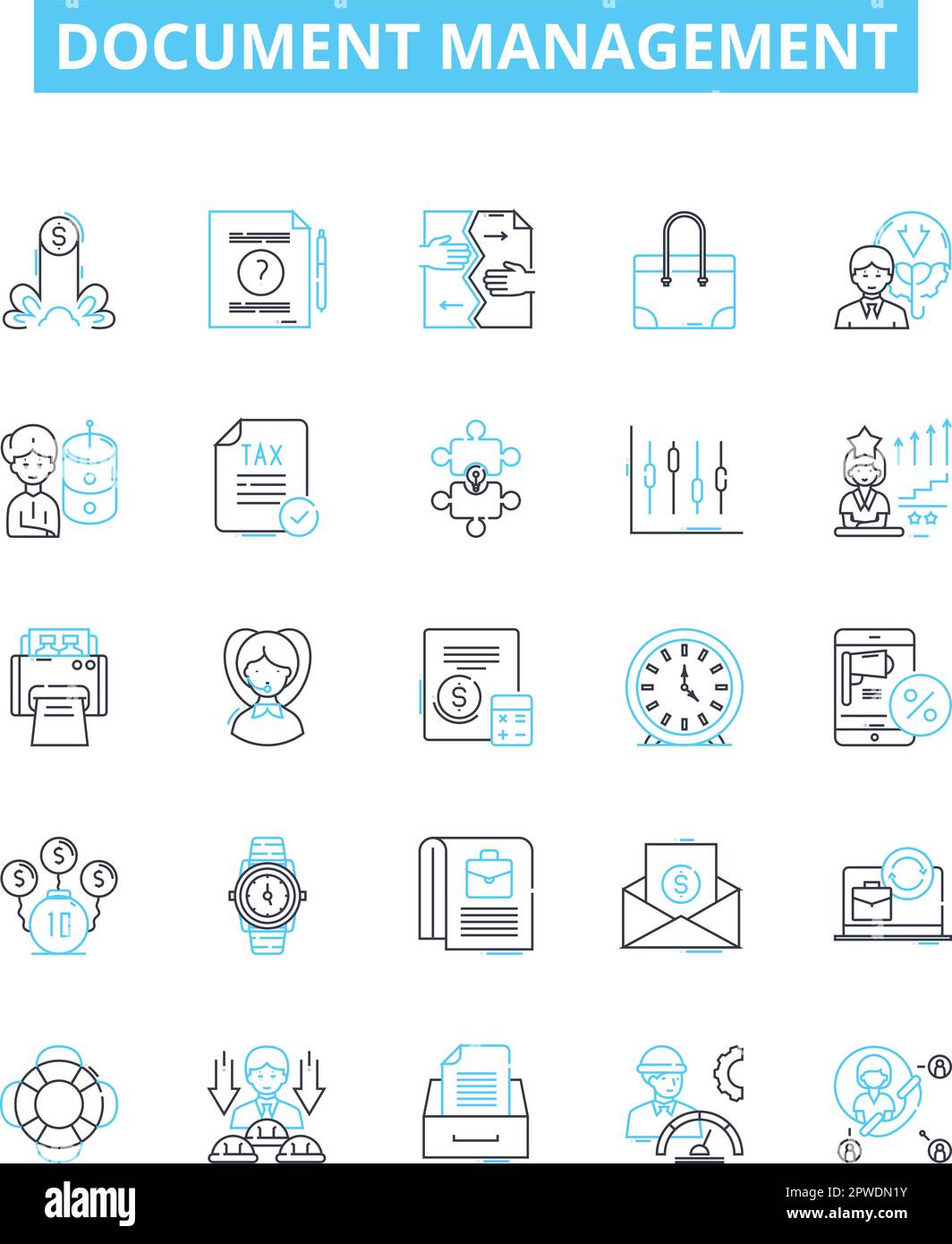Document management vector line icons set. Document, Management ...