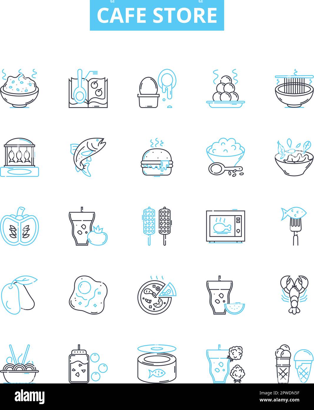 Cafe store vector line icons set. Cafe, Store, Coffee, Drinks, Food, Bakery, Desserts ...