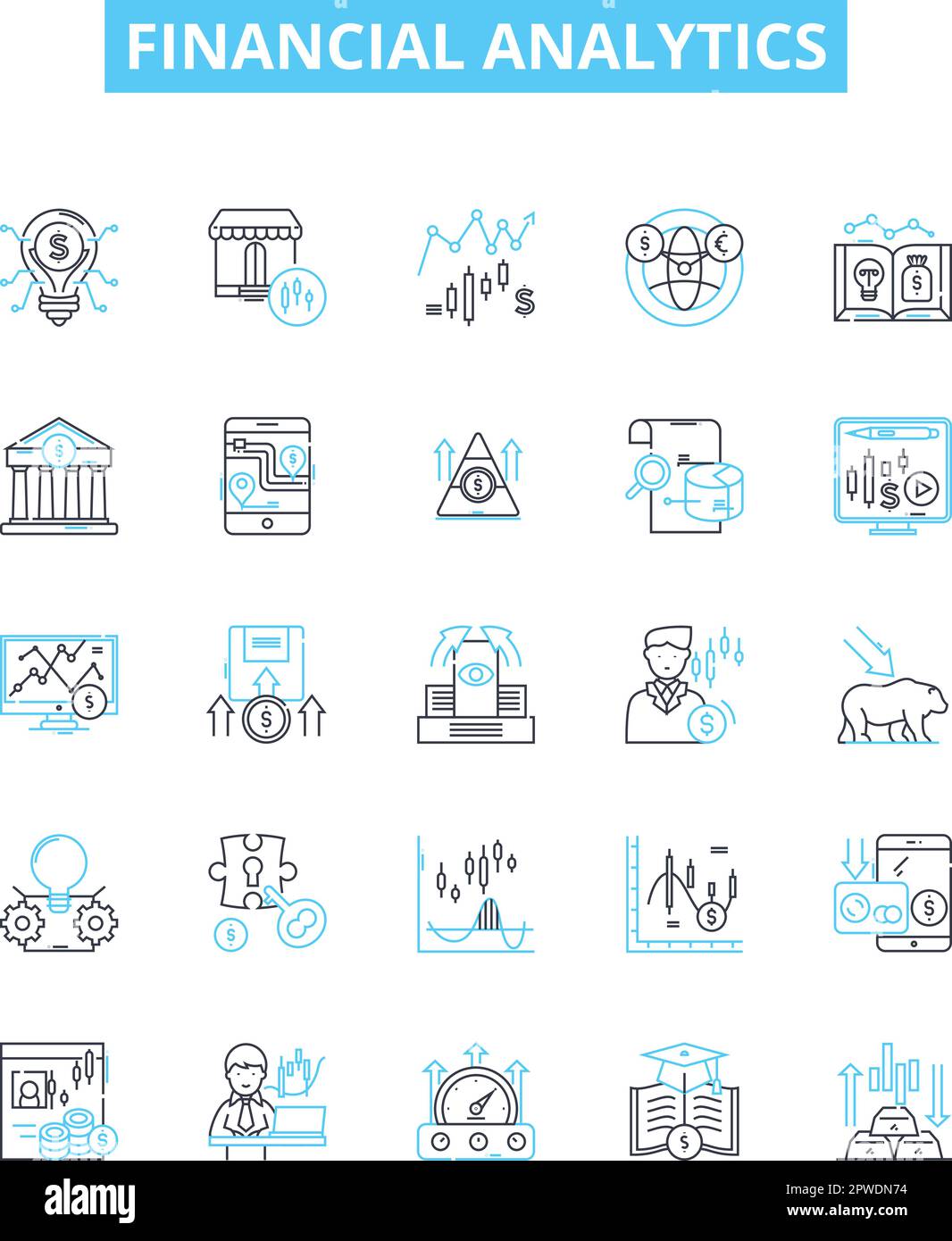 Financial analytics vector line icons set. Financial, Analytics ...