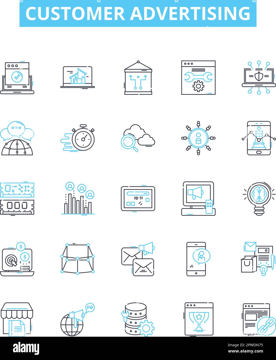 Customer advertising vector line icons set. Advertise, Customer ...