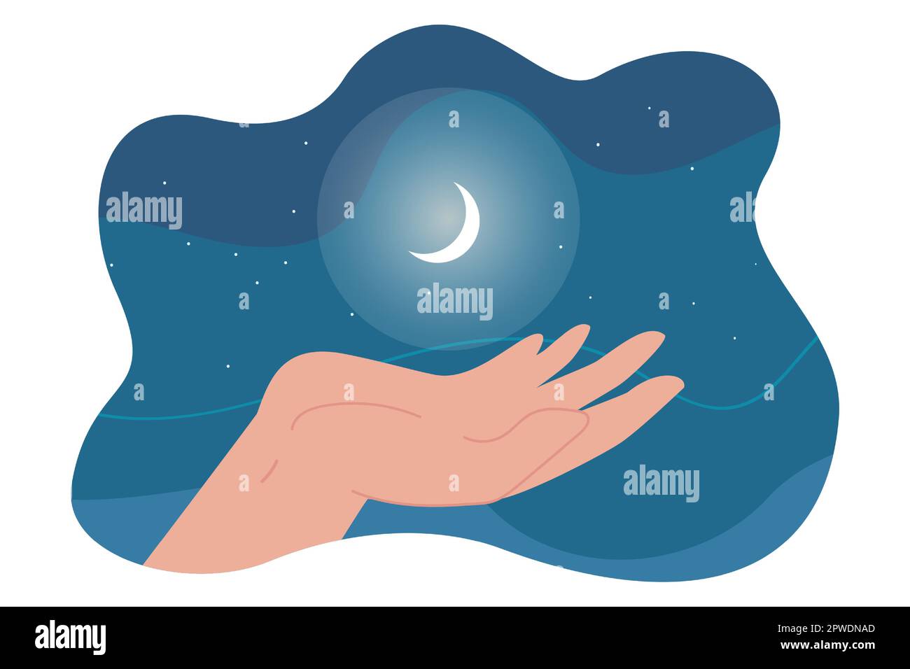 Crescent against starry sky on human hand Stock Vector Image & Art - Alamy