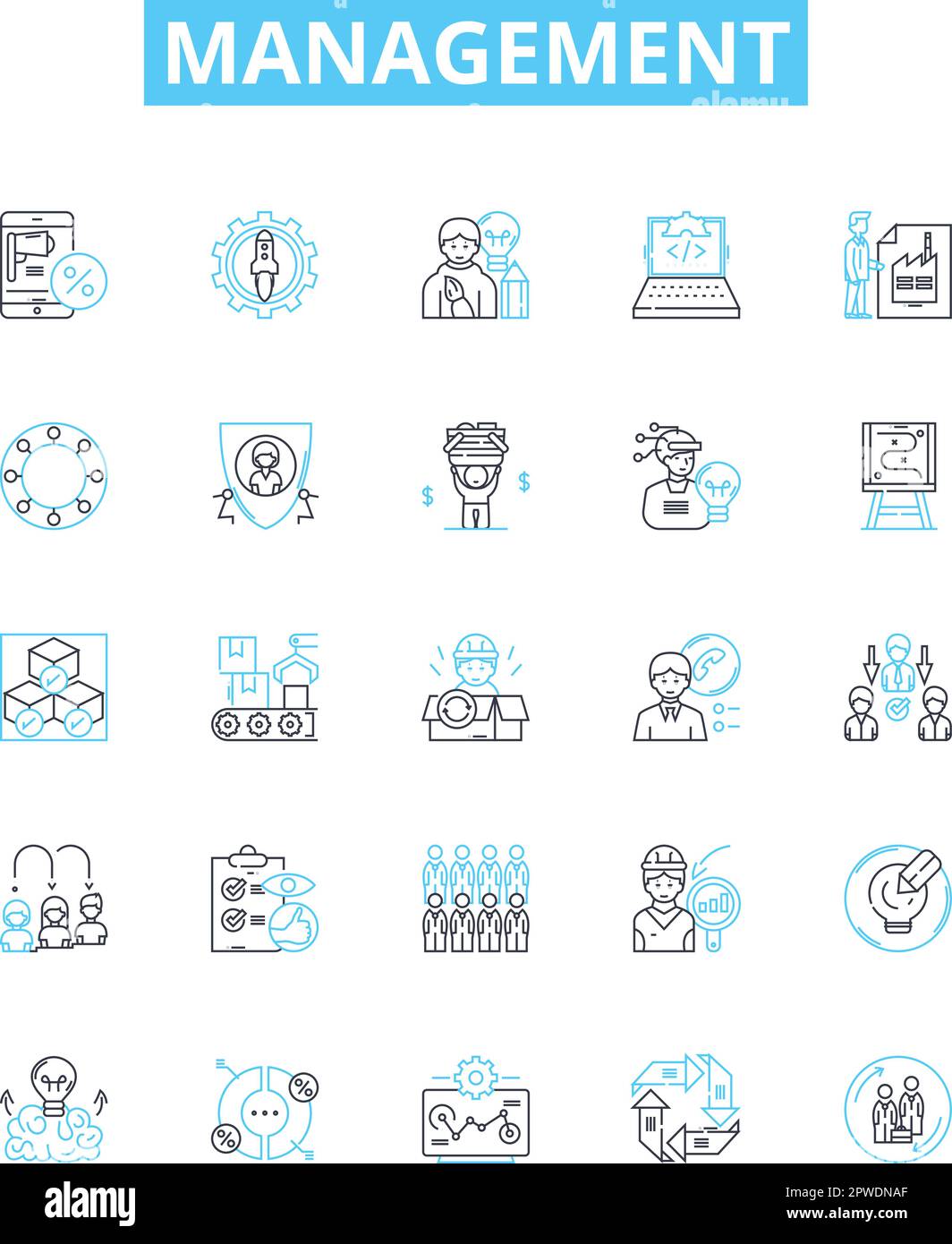 Management vector line icons set. Organizing, Planning, Leading ...