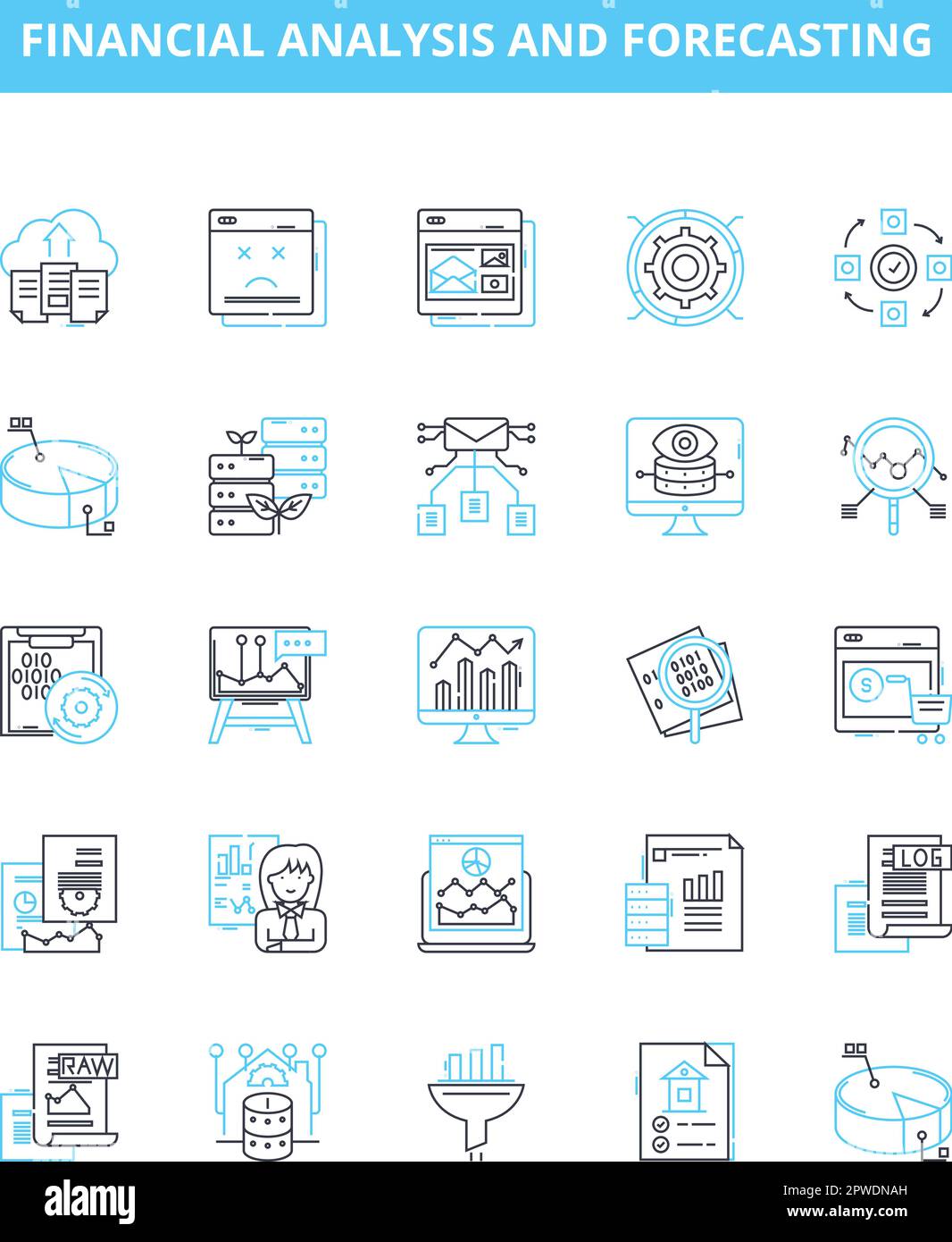 Financial Analysis And Forecasting Vector Line Icons Set Financial Analysis Forecasting