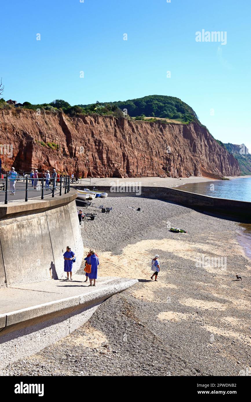 View along the promenade and shingle beach towards the cliffs at ...