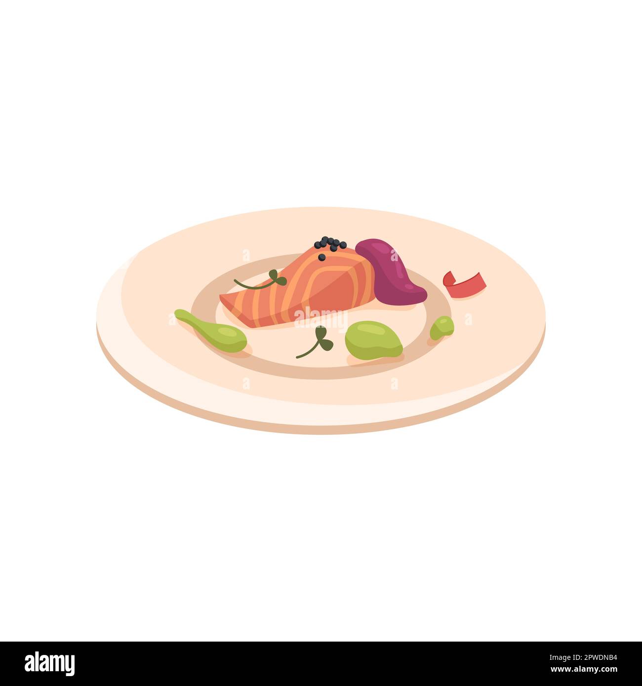Molecular food served on white plate cartoon illustration Stock Vector ...