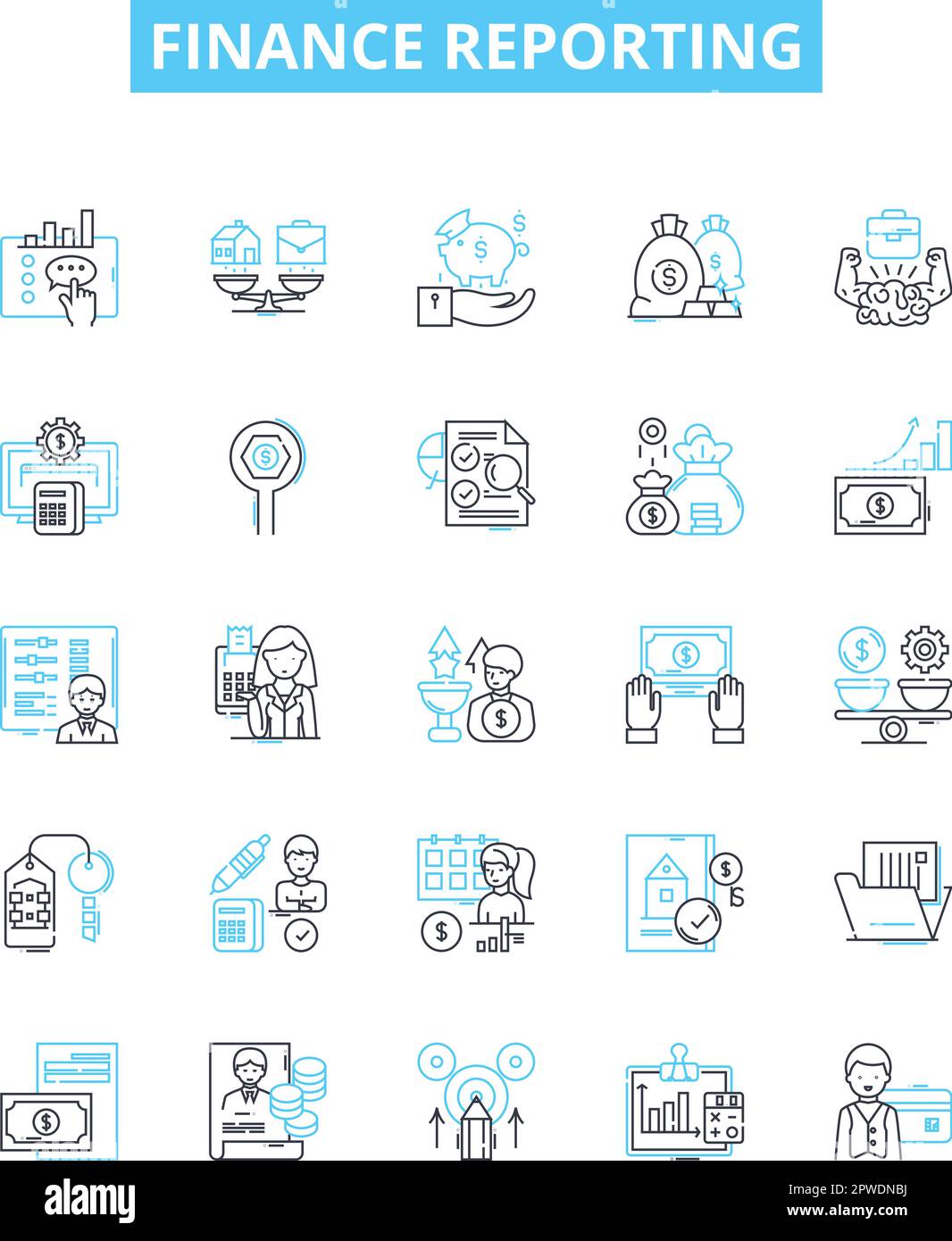Finance reporting vector line icons set. Accounting, Budgeting ...