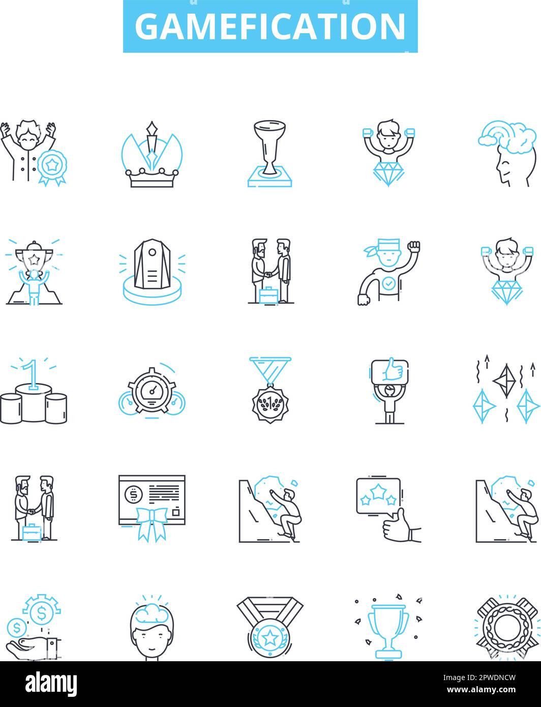 Gamefication vector line icons set. Gamification, Game, Gaming, Reward, Motivate, Points, Goal ...
