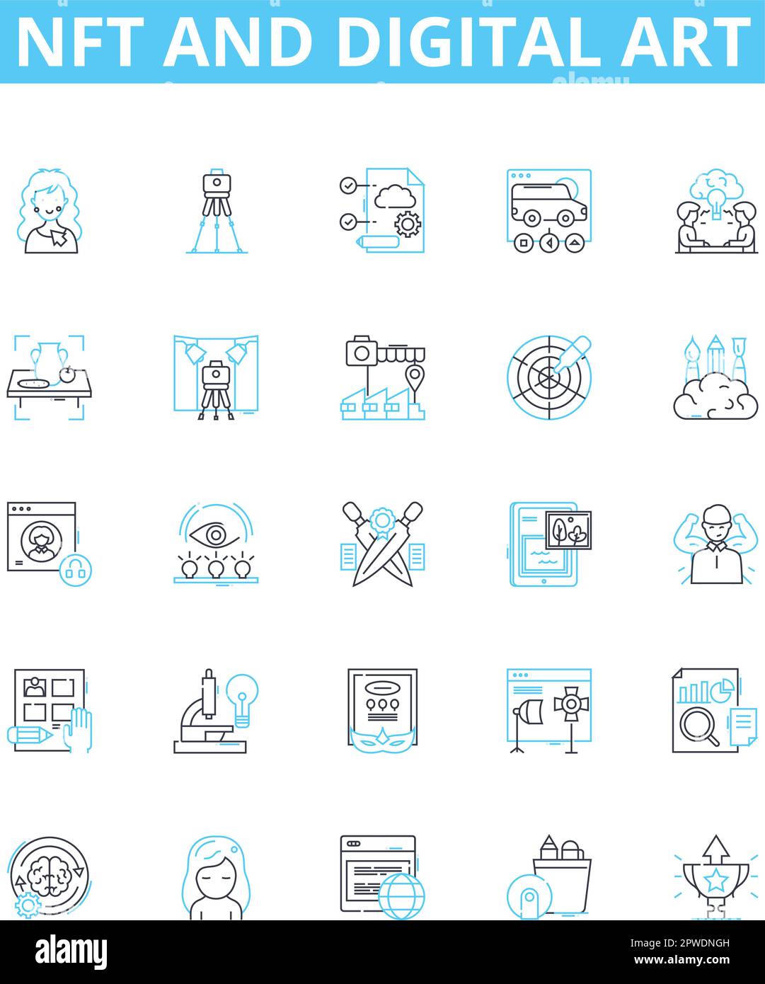 NFT and digital art vector line icons set. NFT, Digital, Art, Cryptocurrency, Blockchain ...