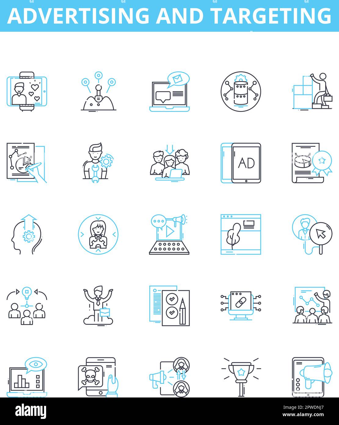 Advertising and targeting vector line icons set. Advertising, Targeting ...