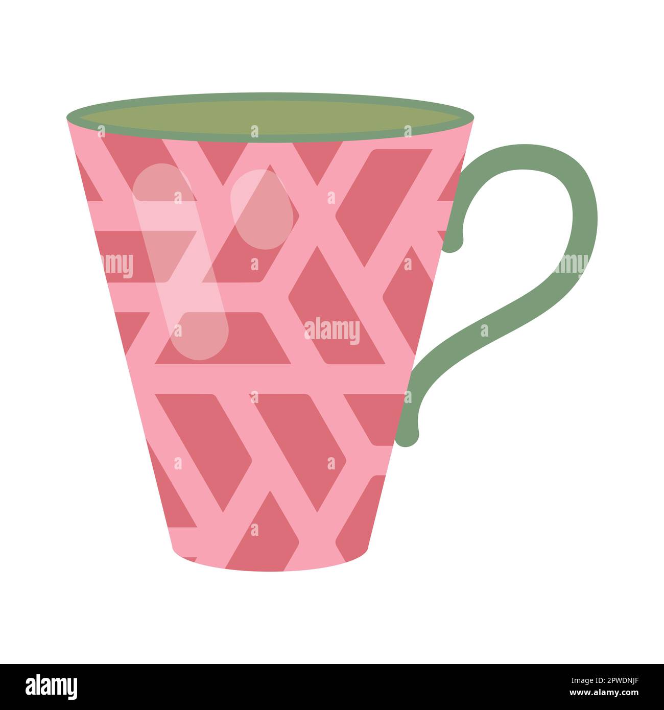 Modern pink ceramic cup with green handle cartoon illustration Stock ...