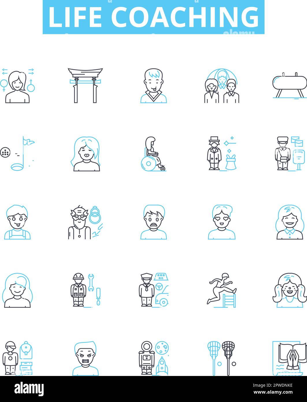 Life coaching vector line icons set. coaching, life, transformation, success, mentoring, self ...
