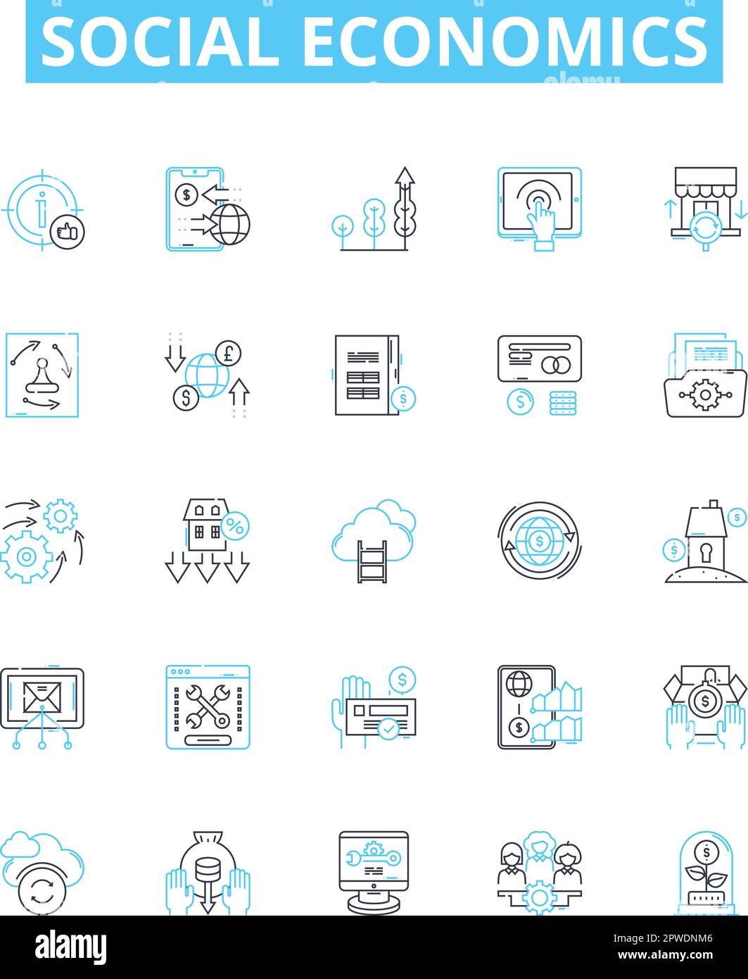 Social Economics vector line icons set. Socioeconomics, inequality ...