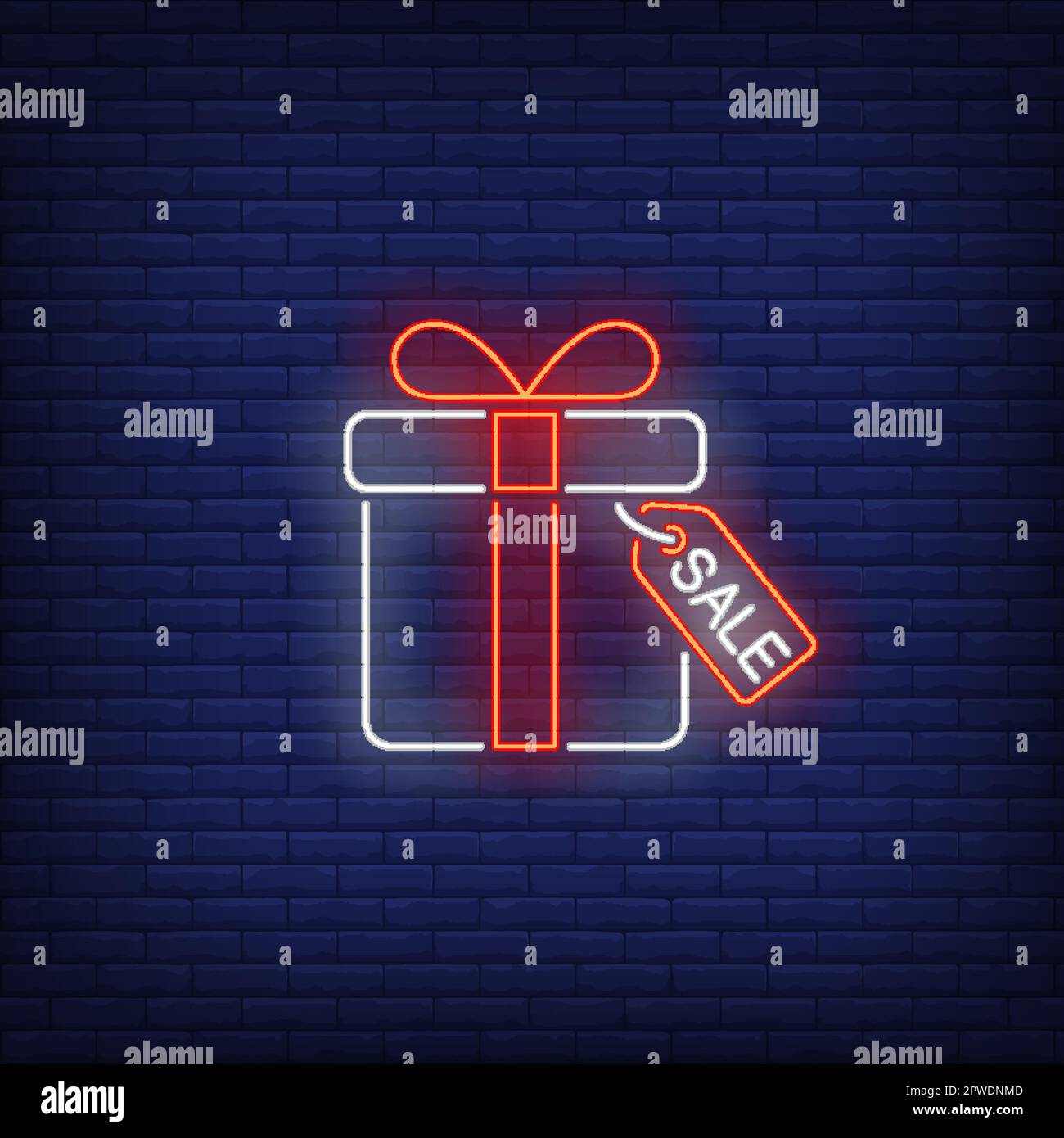 Gift box neon sign with sale tag Stock Vector Image & Art - Alamy