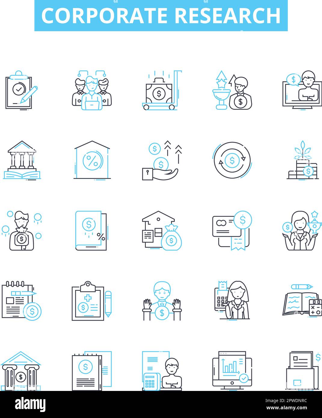 Corporate research vector line icons set. Corporate, research, analysis, business, market ...