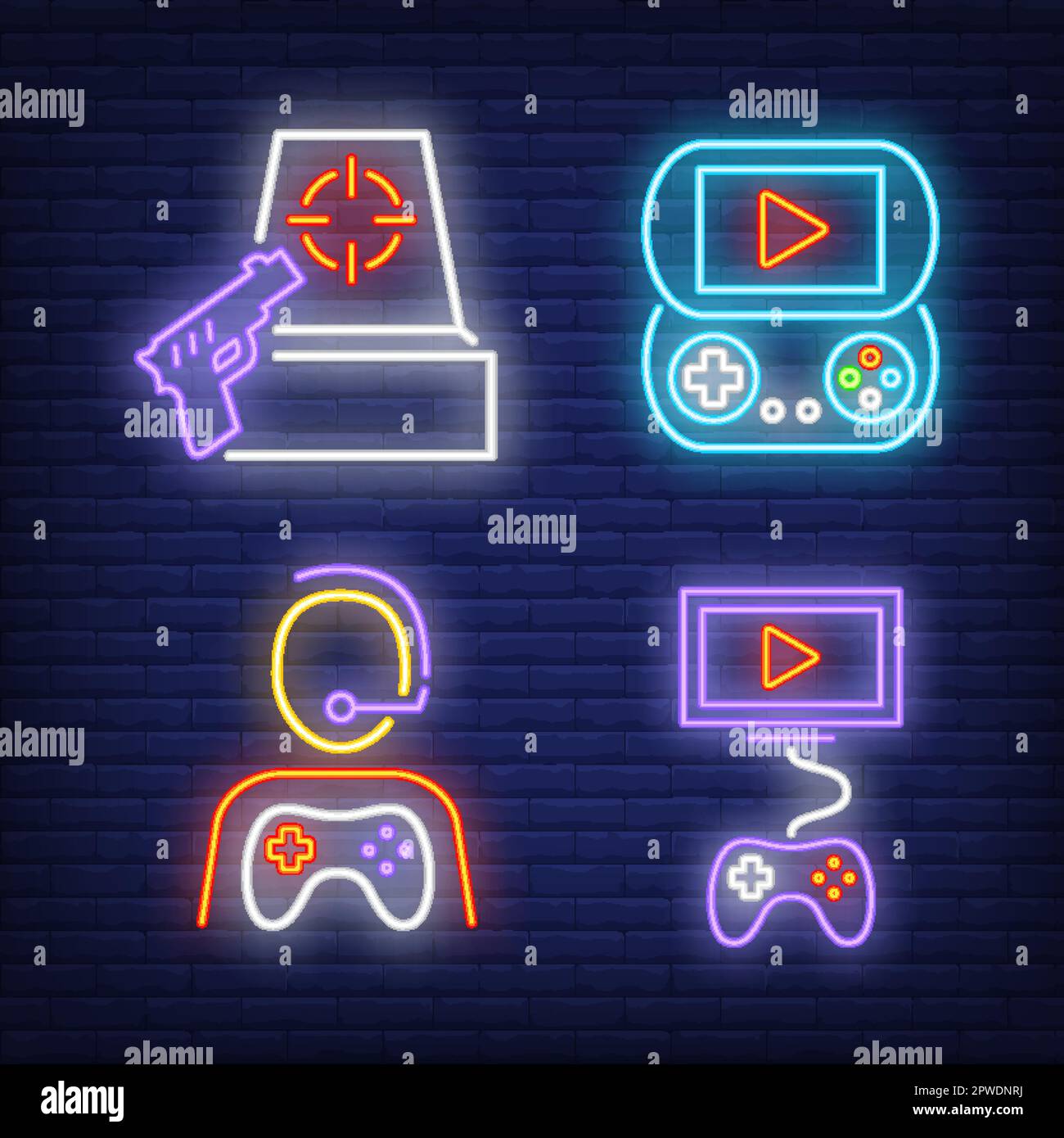Game player, console, joystick and monitor neon signs set Stock Vector Image & Art - Alamy