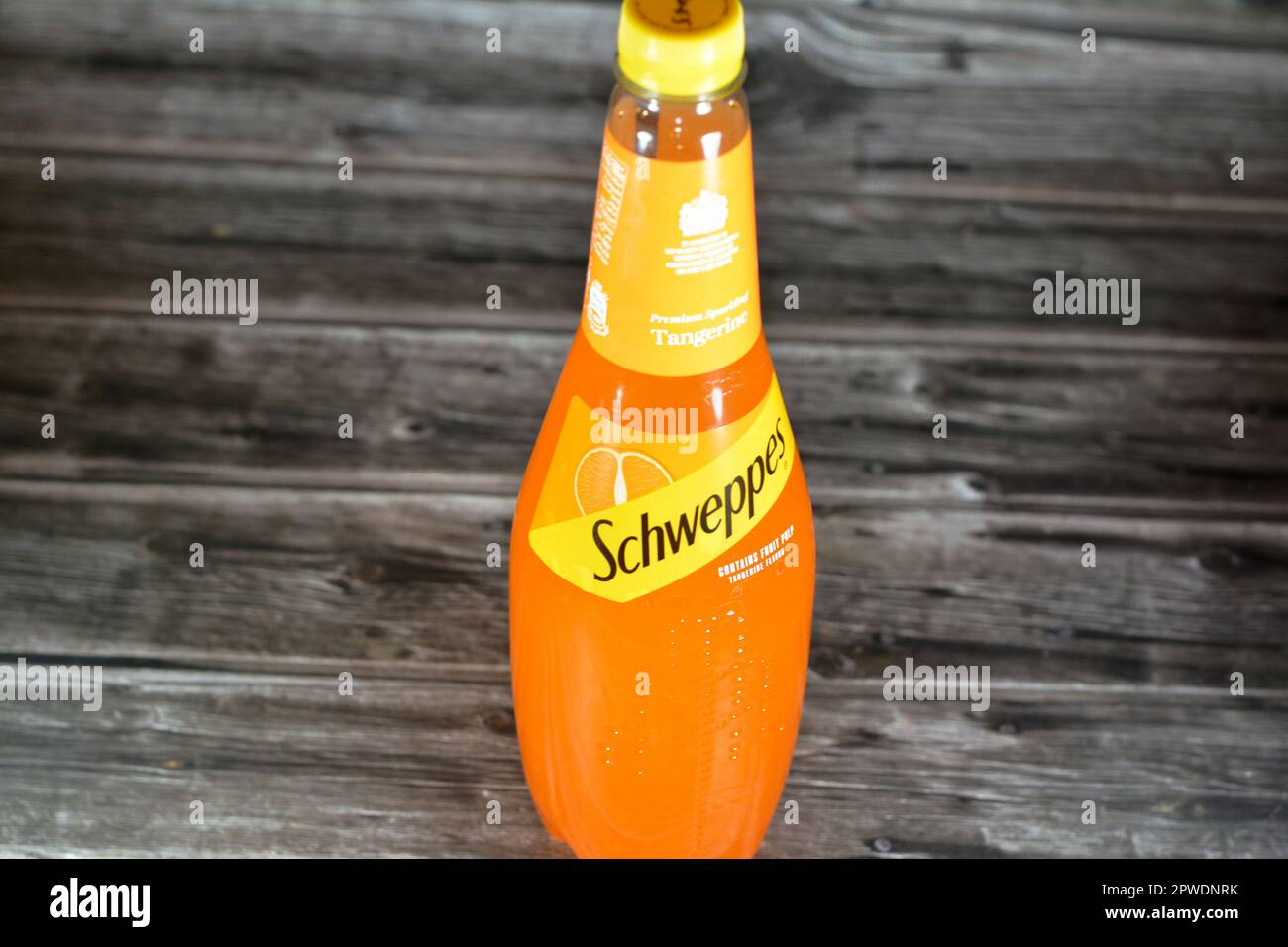 Cairo, Egypt, April 28 2023: Schweppes premium sparkling soft drink ...