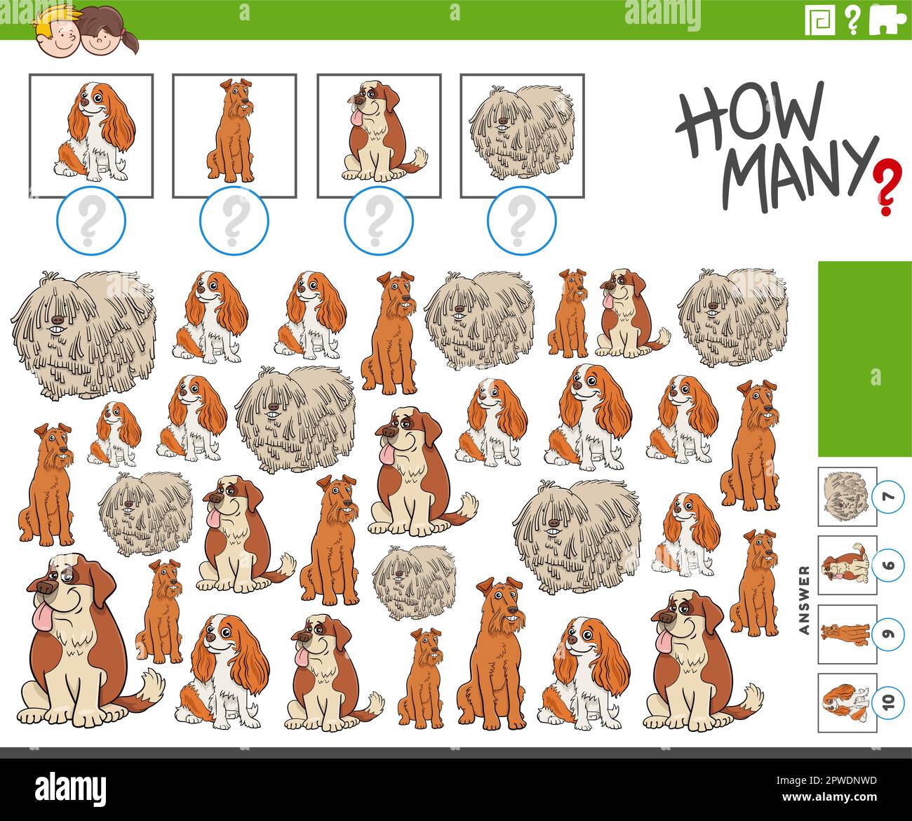 Illustration of educational counting game with funny cartoon purebred ...