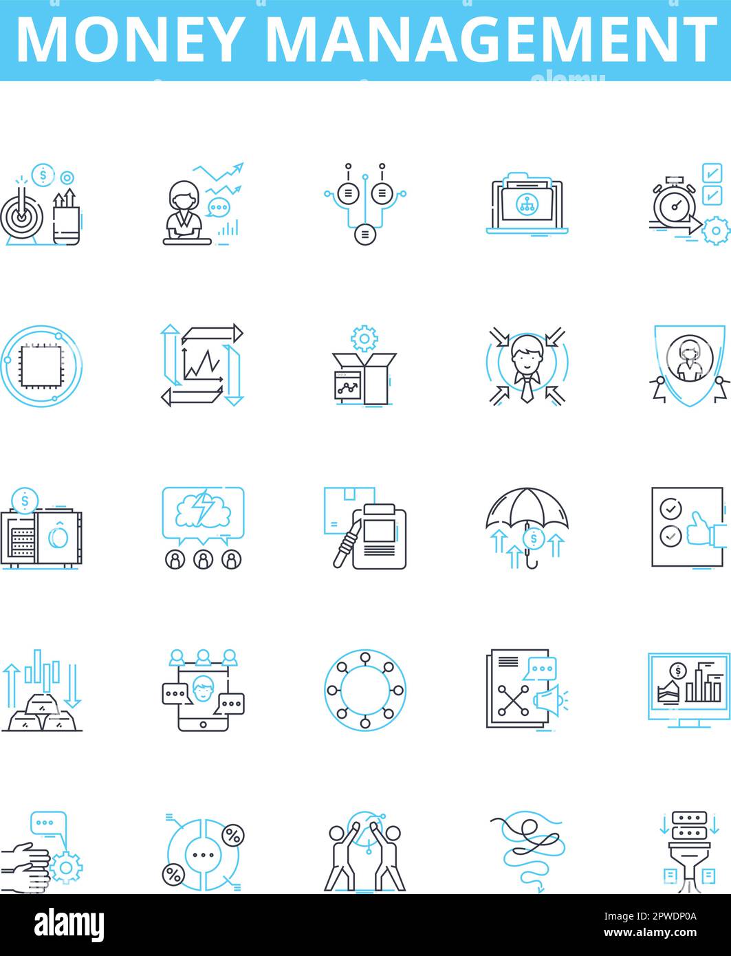 Money management vector line icons set. Budgeting, Investing, Savings ...