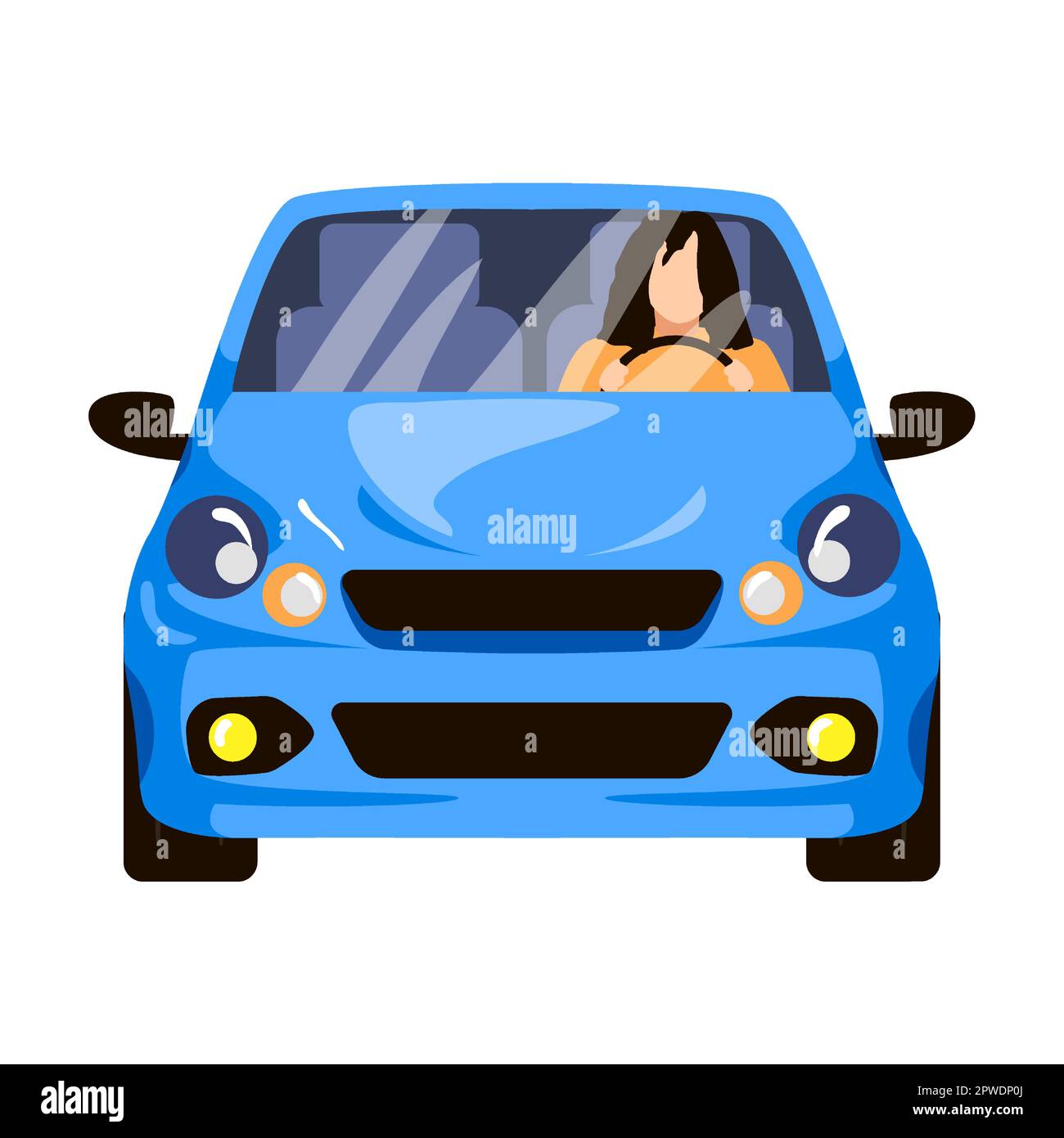 Front view of woman driving car cartoon vector illustration. Female ...