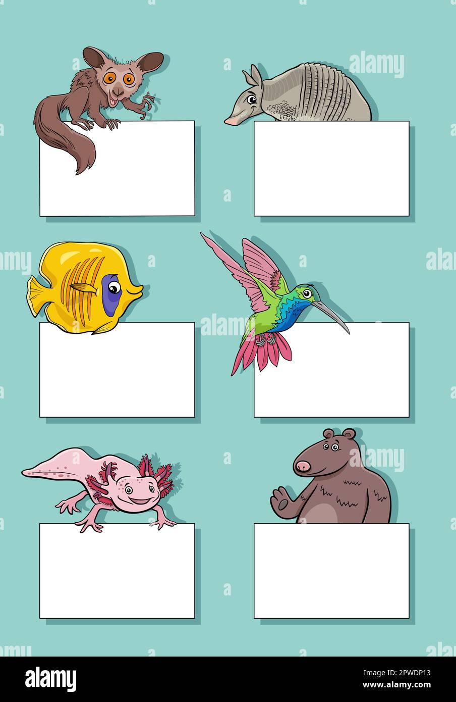 Cartoon illustration of animals with blank cards or banners design set ...