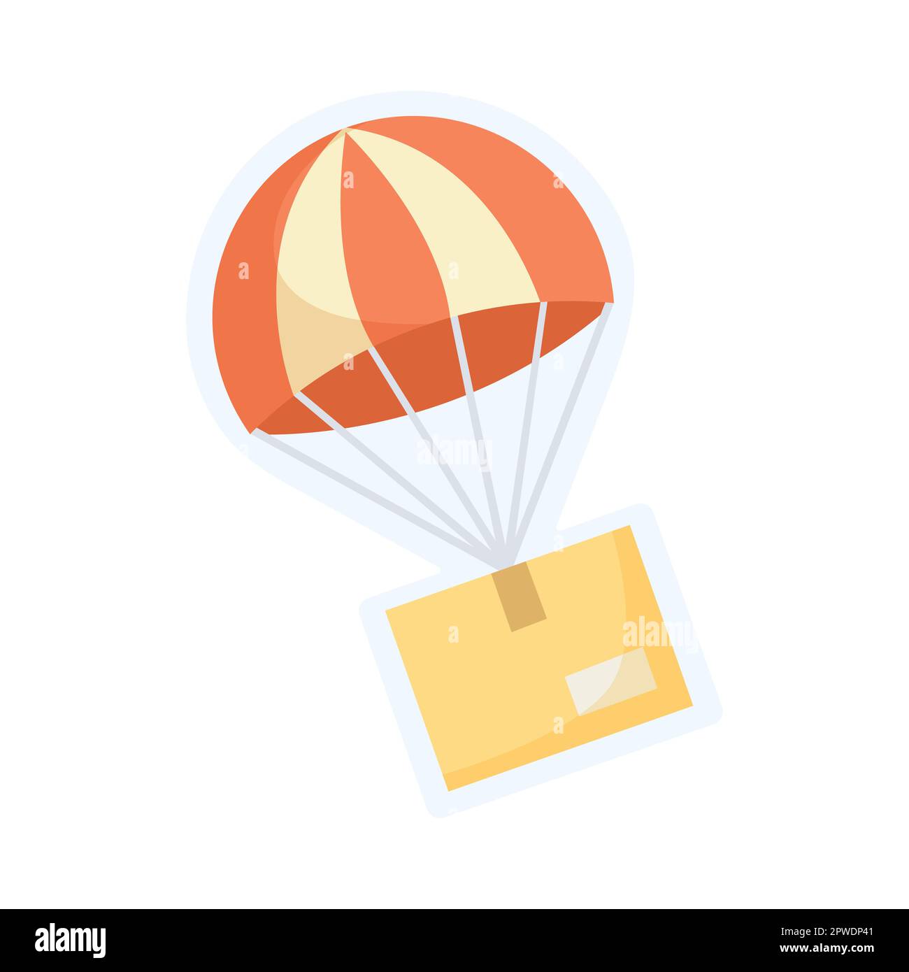 Cardboard box flying on parachute sticker cartoon illustration Stock ...