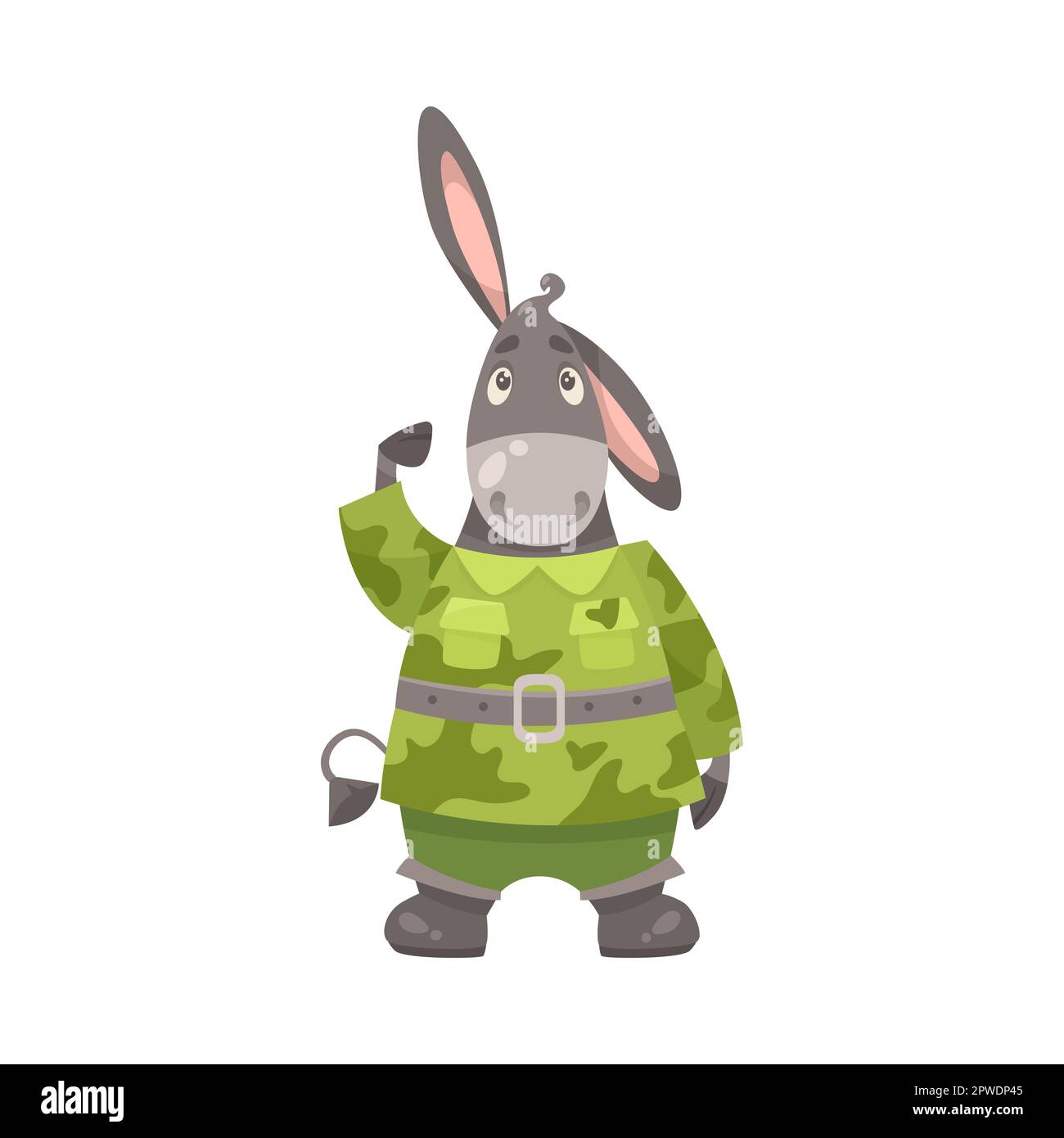 Cute donkey cartoon character in camouflage cartoon illustration Stock ...