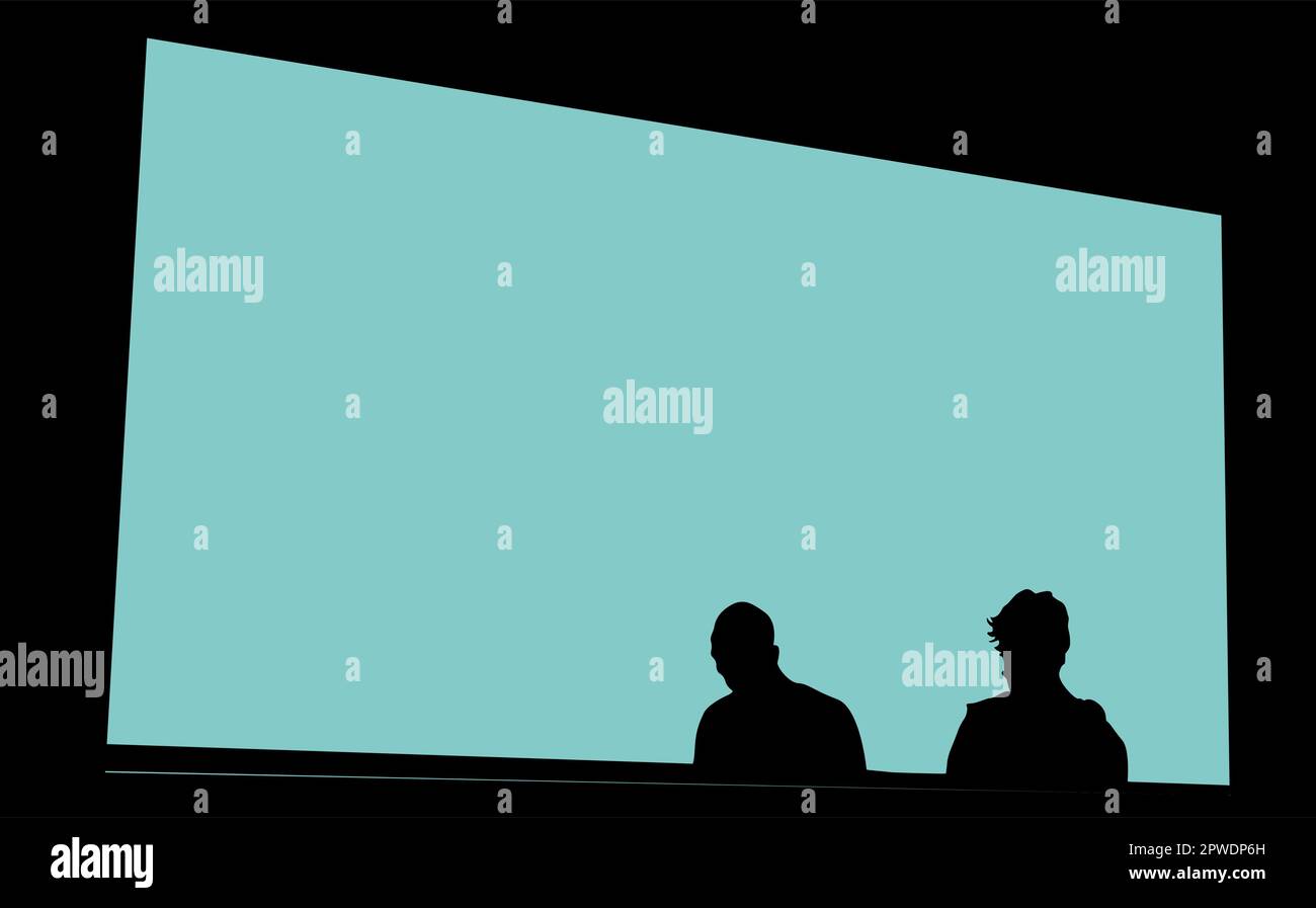 Vector silhouette of spectators sitting on cinema seats watching a ...