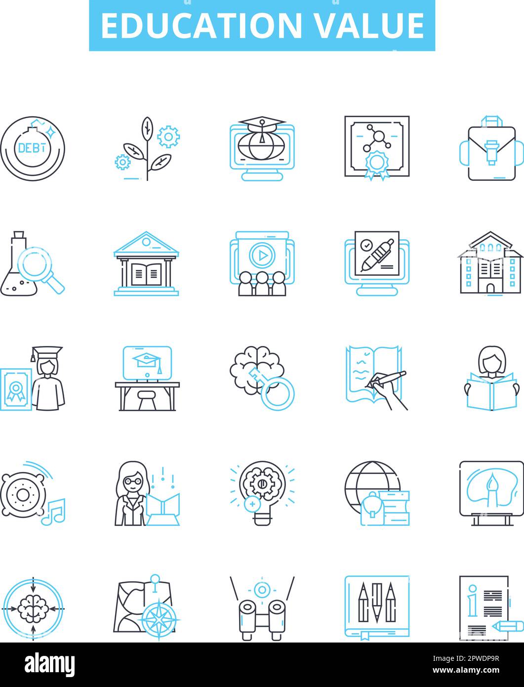 Education value vector line icons set. seperationLearning, Knowledge ...