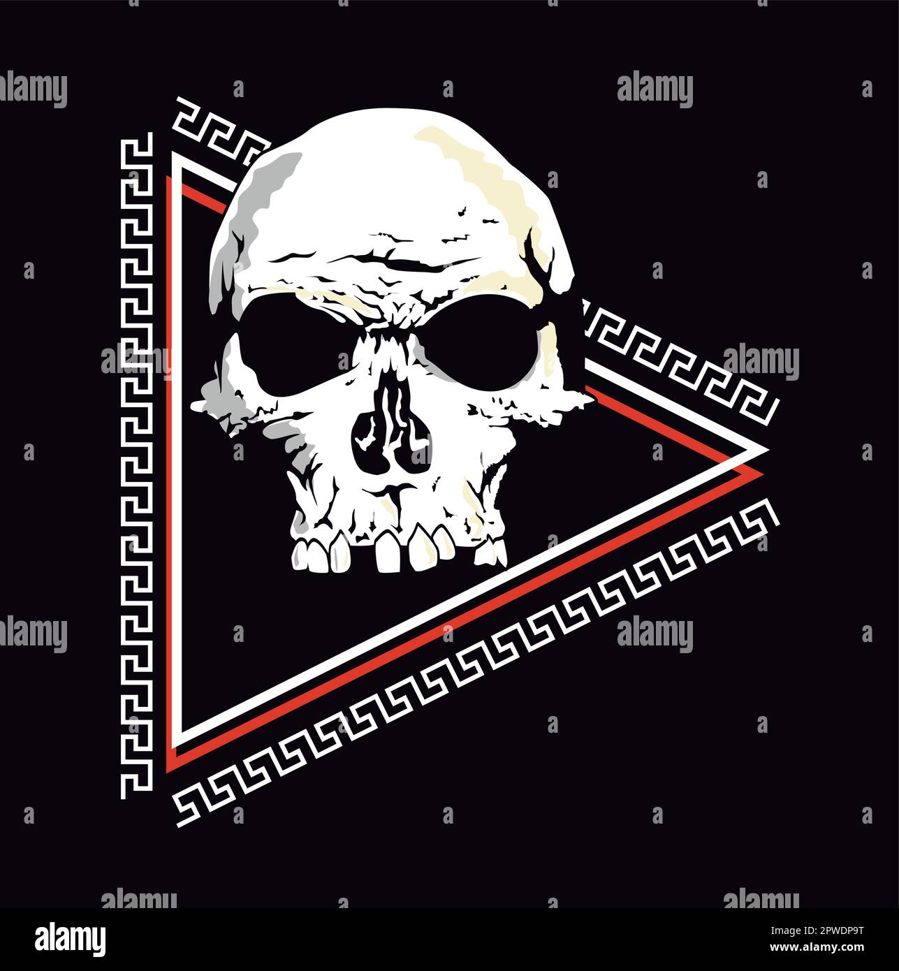 skull t-shirt design inside a triangle and geometric ornaments. vector ...