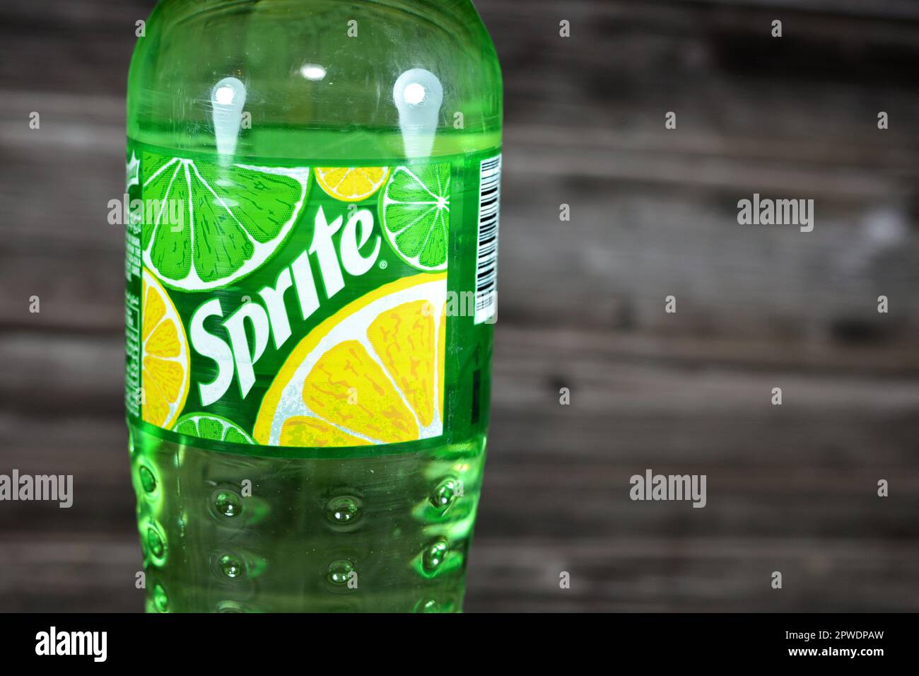 Cairo, Egypt, April 28 2023: The classic lemon-lime soda Sprite plastic ...