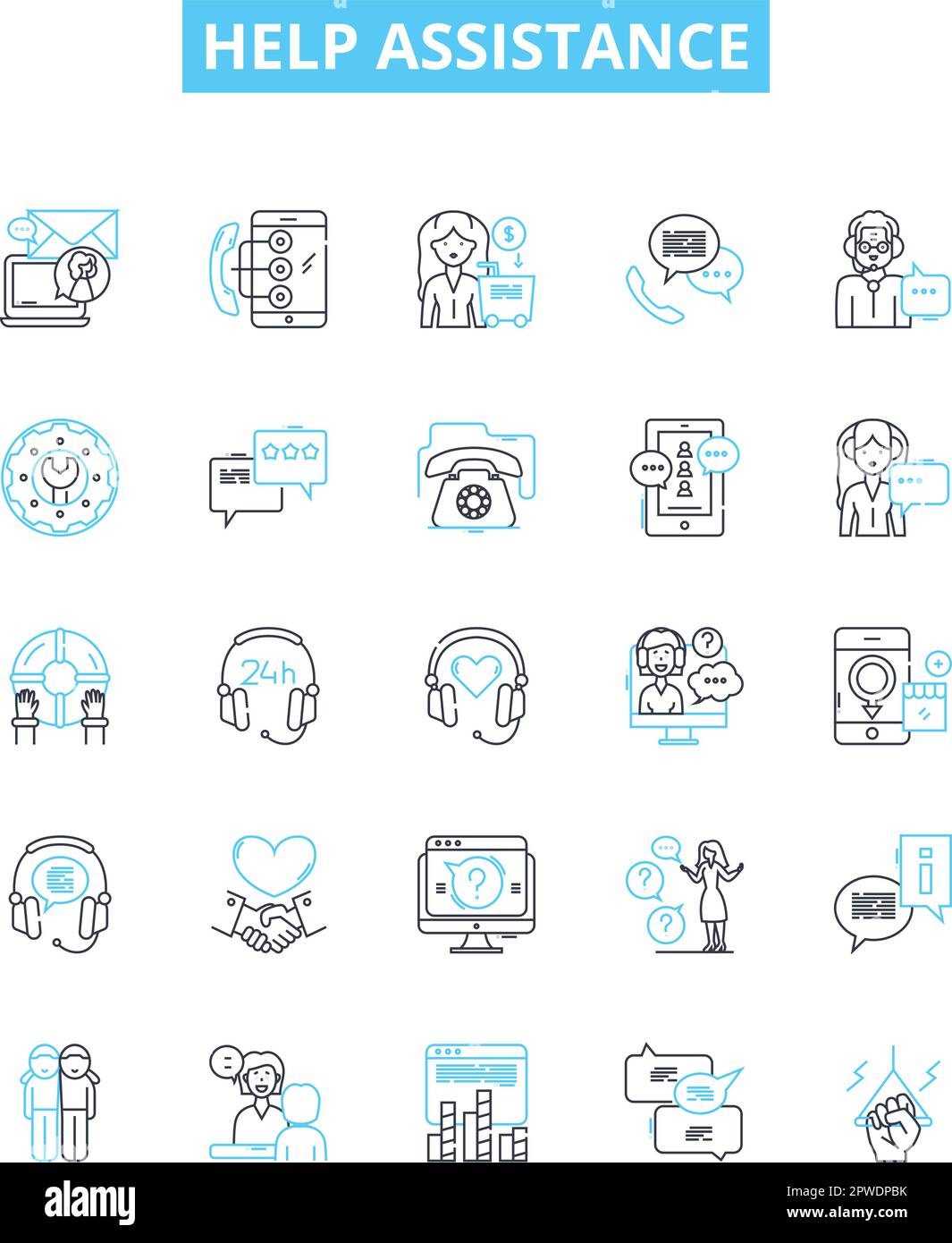 Help assistance vector line icons set. Aid, Assist, Support, Abet ...