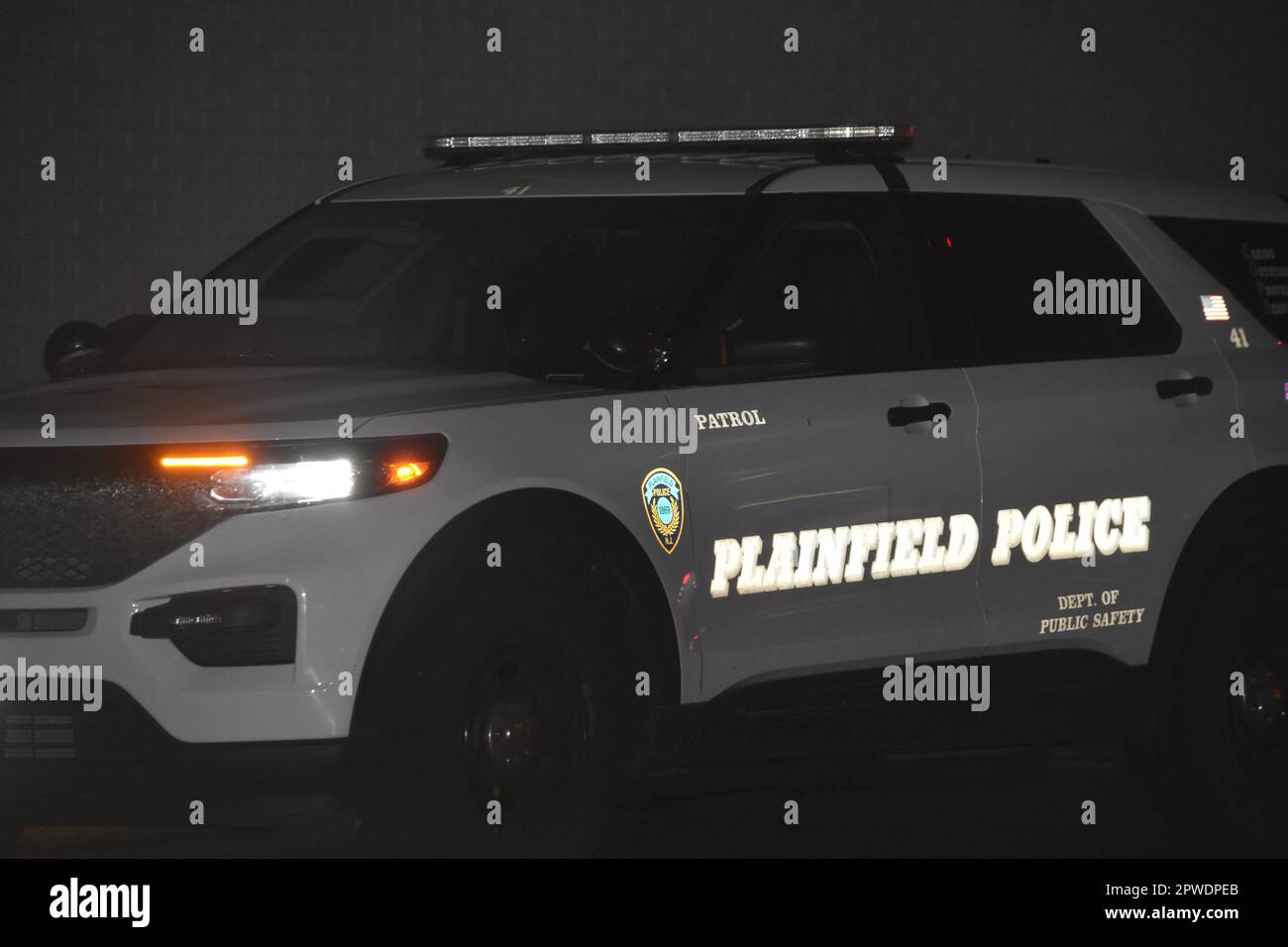 Plainfield, USA. 30th Apr, 2023. Police vehicle protects and safeguards ...