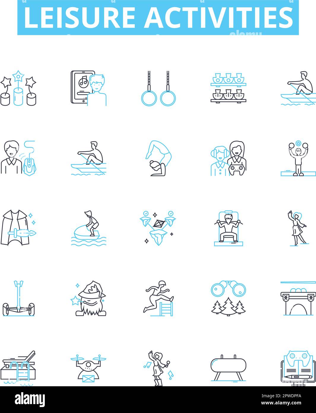 Leisure activities vector line icons set. Hiking, Bowling, Camping ...