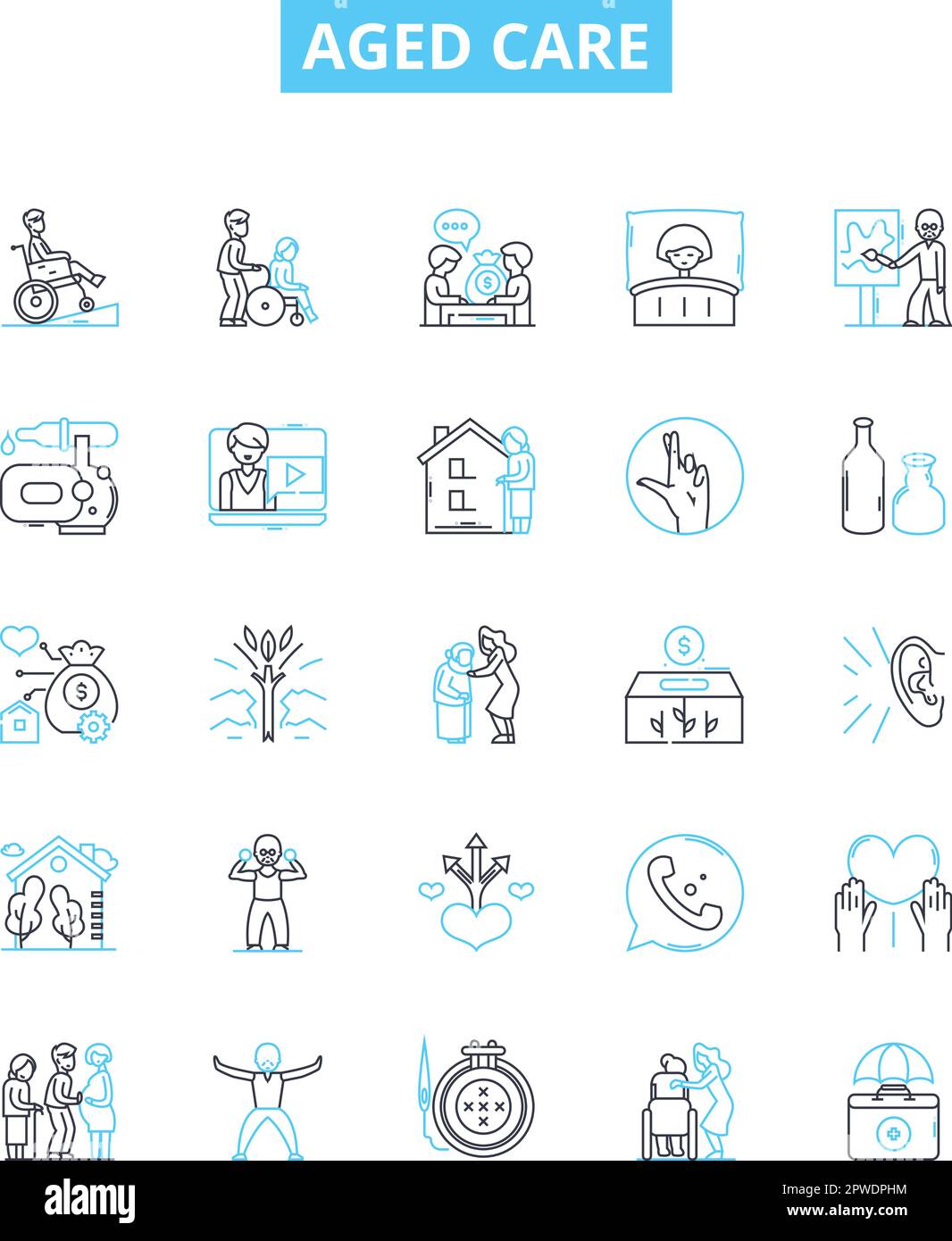 Aged care vector line icons set. Aging, Care, Elderly, Assisted, Supportive, Nursing, Retirement ...