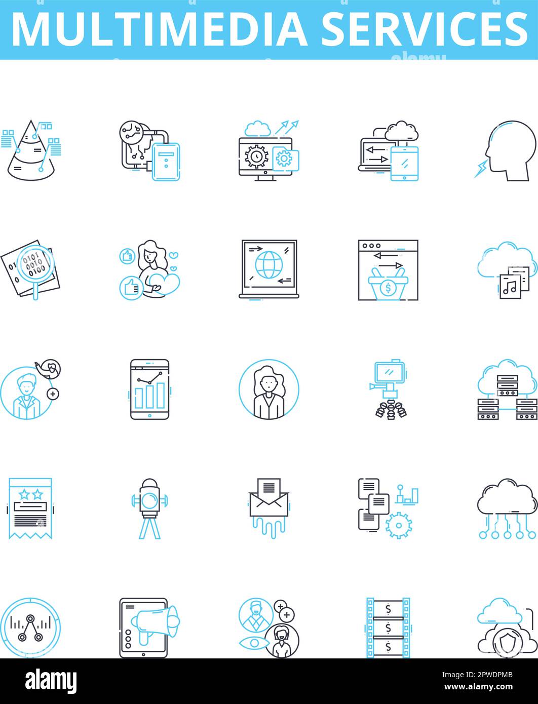 multimedia services vector line icons set. Multimedia, Services, Audio, Video, Animation ...
