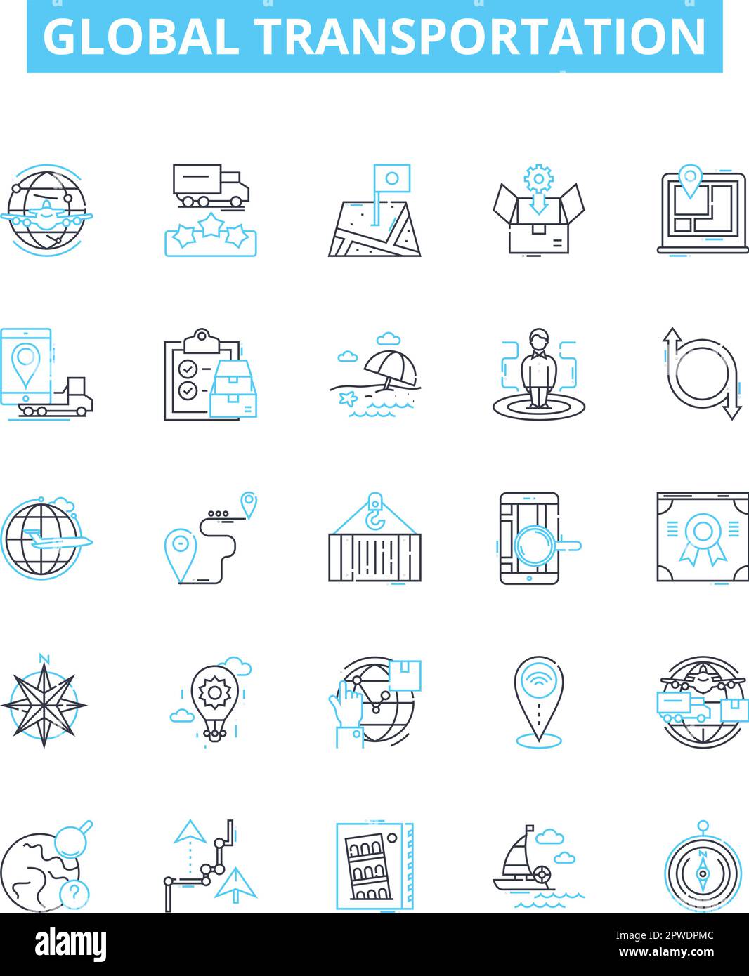 Global transportation vector line icons set. Logistics, Fleet, Shipping, Cargo, Movement ...