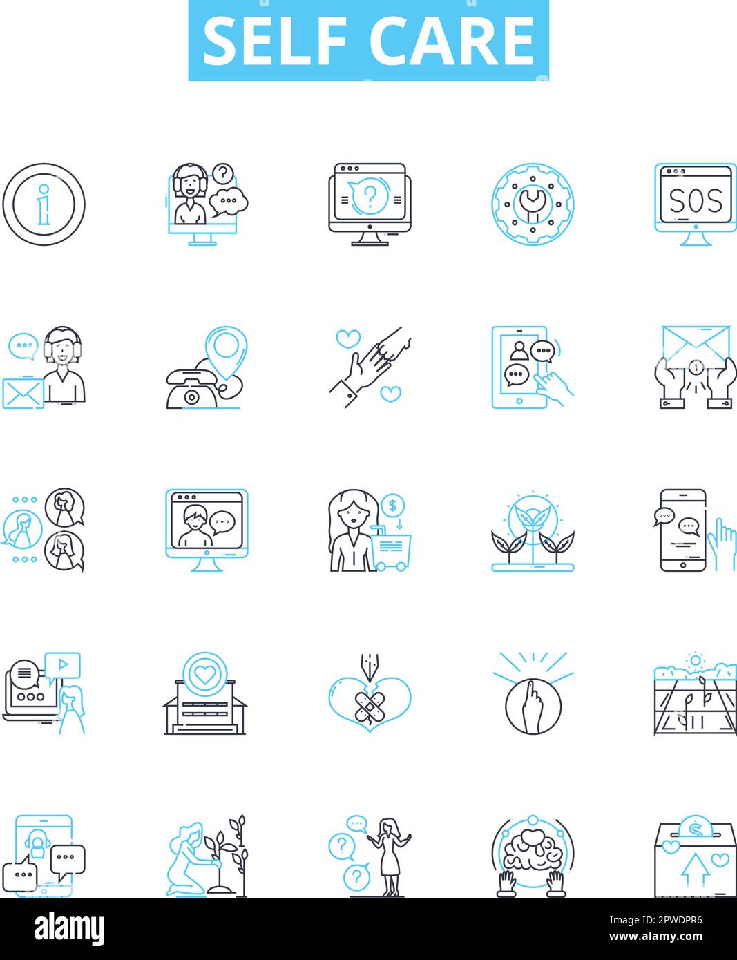 Self Care vector line icons set. Wellness, Hygiene, Exercise ...