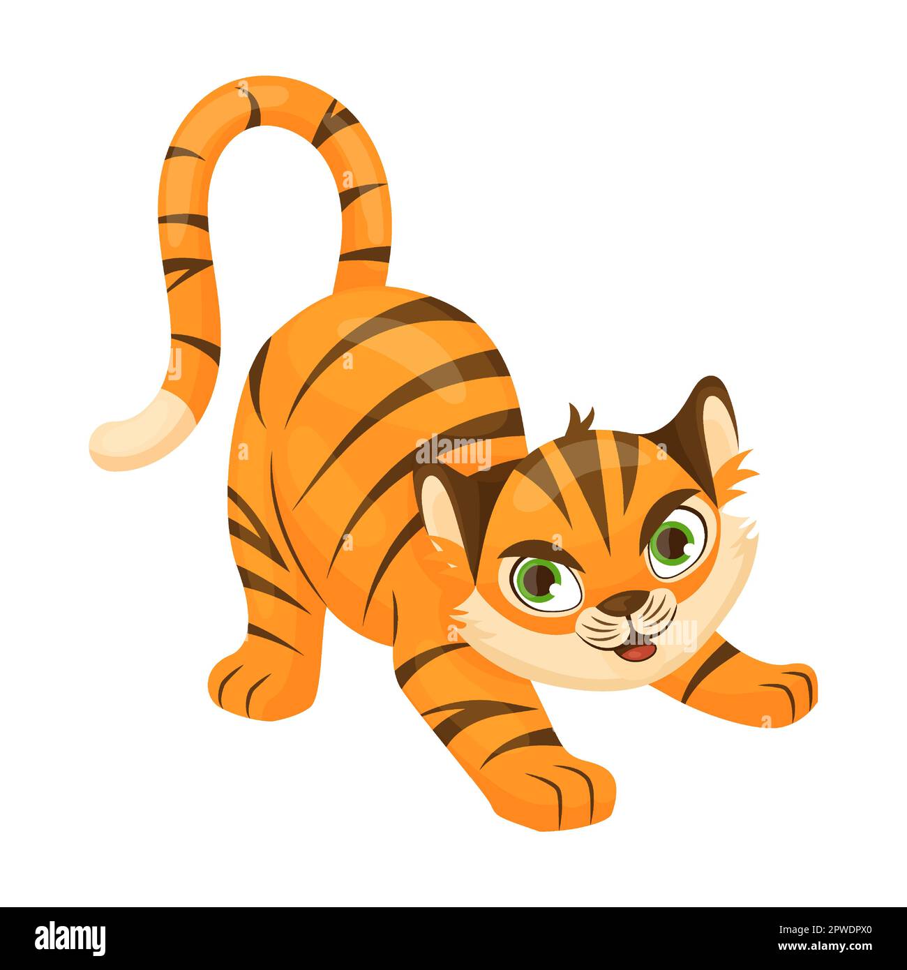 Funny tiger growls and hunts, cartoon character vector illustration ...