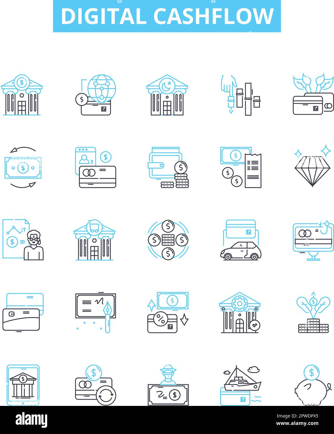 Digital Cashflow Vector Line Icons Set Digital Cashflow Banking